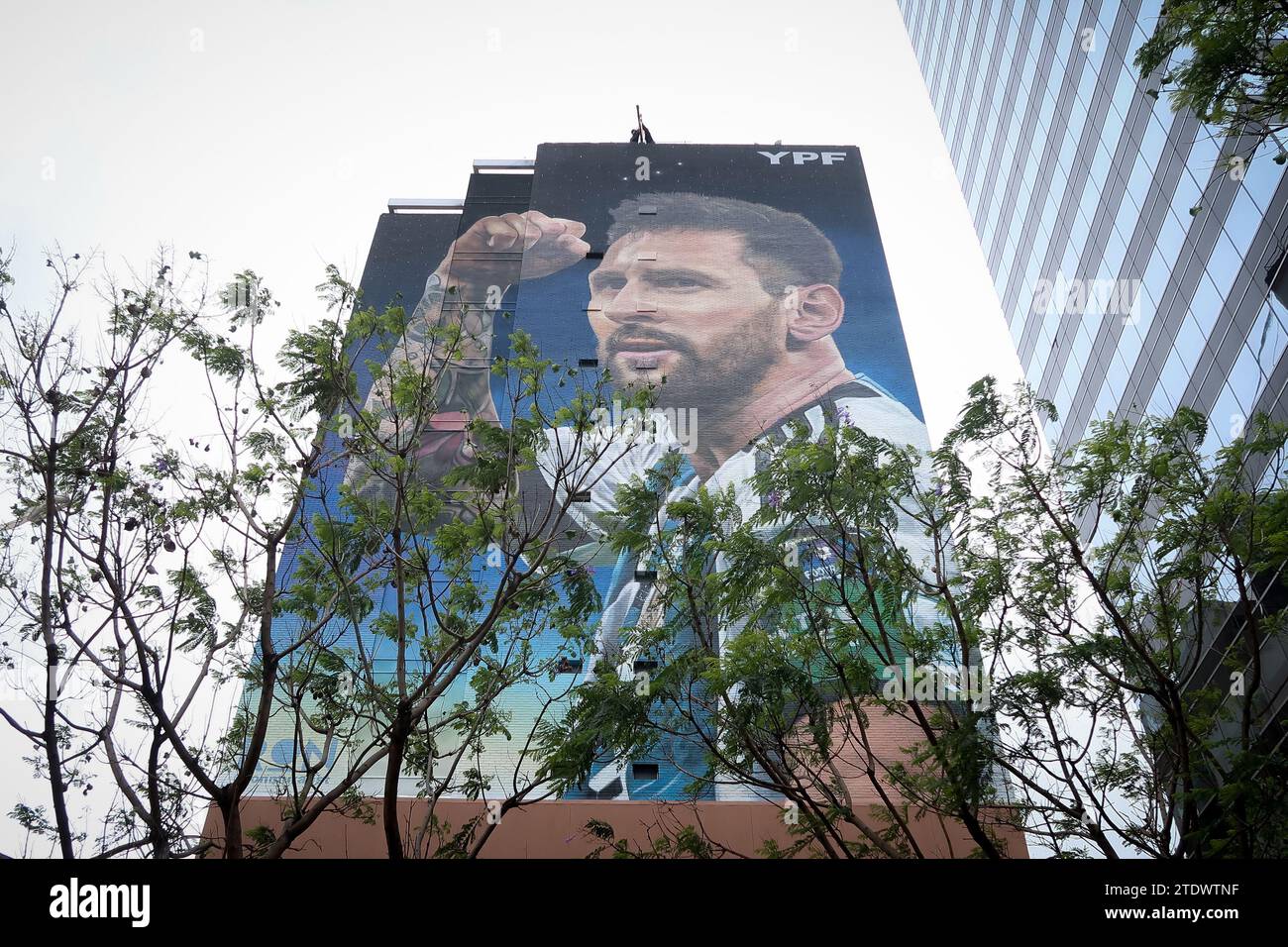 Buenos Aires, Argentina. 19th Dec, 2023. A mural of Lionel Messi is ...