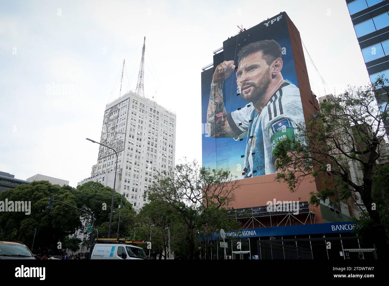 Buenos Aires, Argentina. 19th Dec, 2023. A mural of Lionel Messi is ...