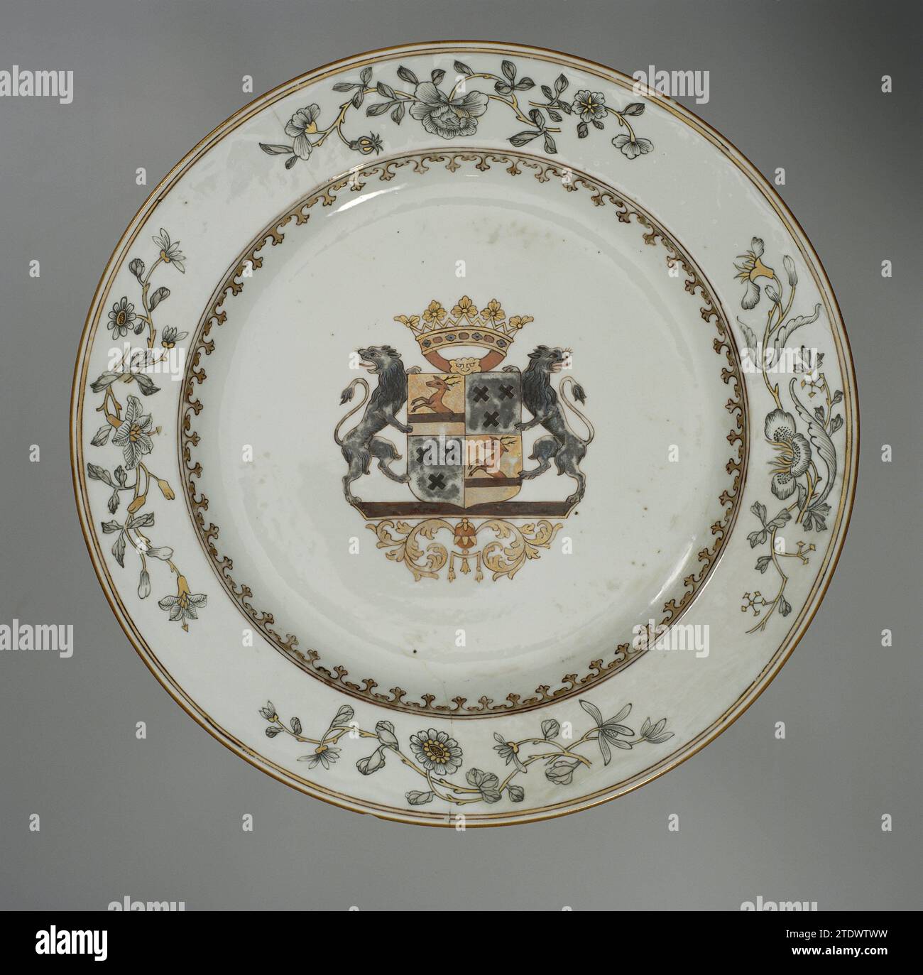 Plate with a crowned coat of arms with a lion on either side, anonymous ...