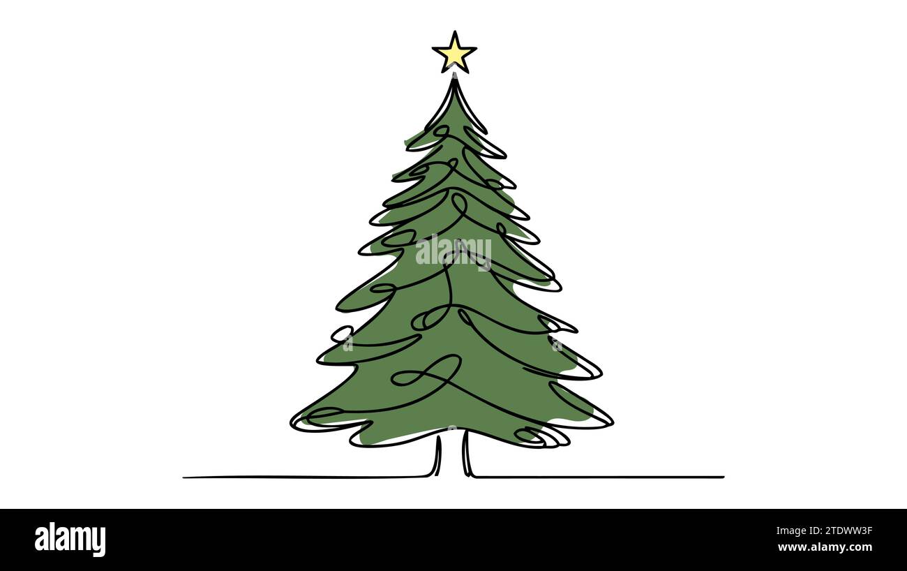 Christmas tree line background. Green One line drawing background ...