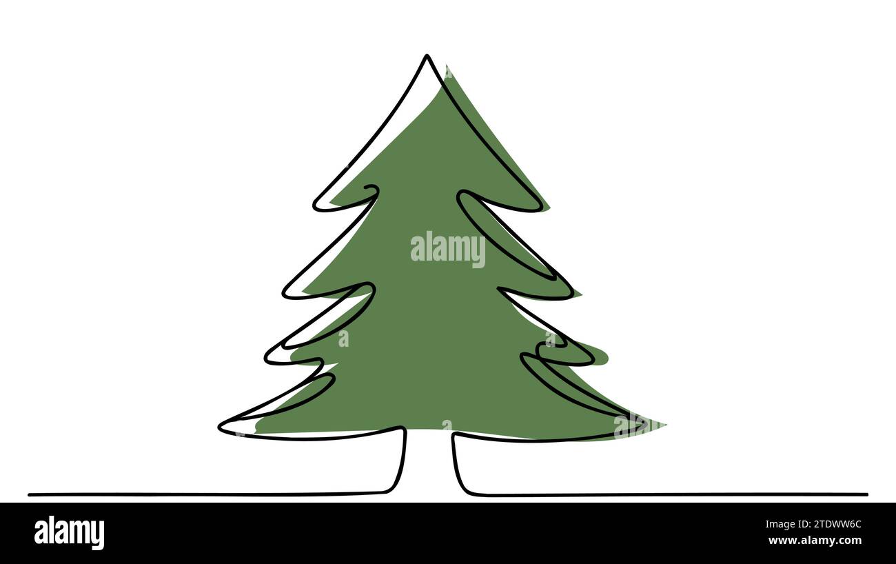 Christmas tree line background. Green One line drawing background ...