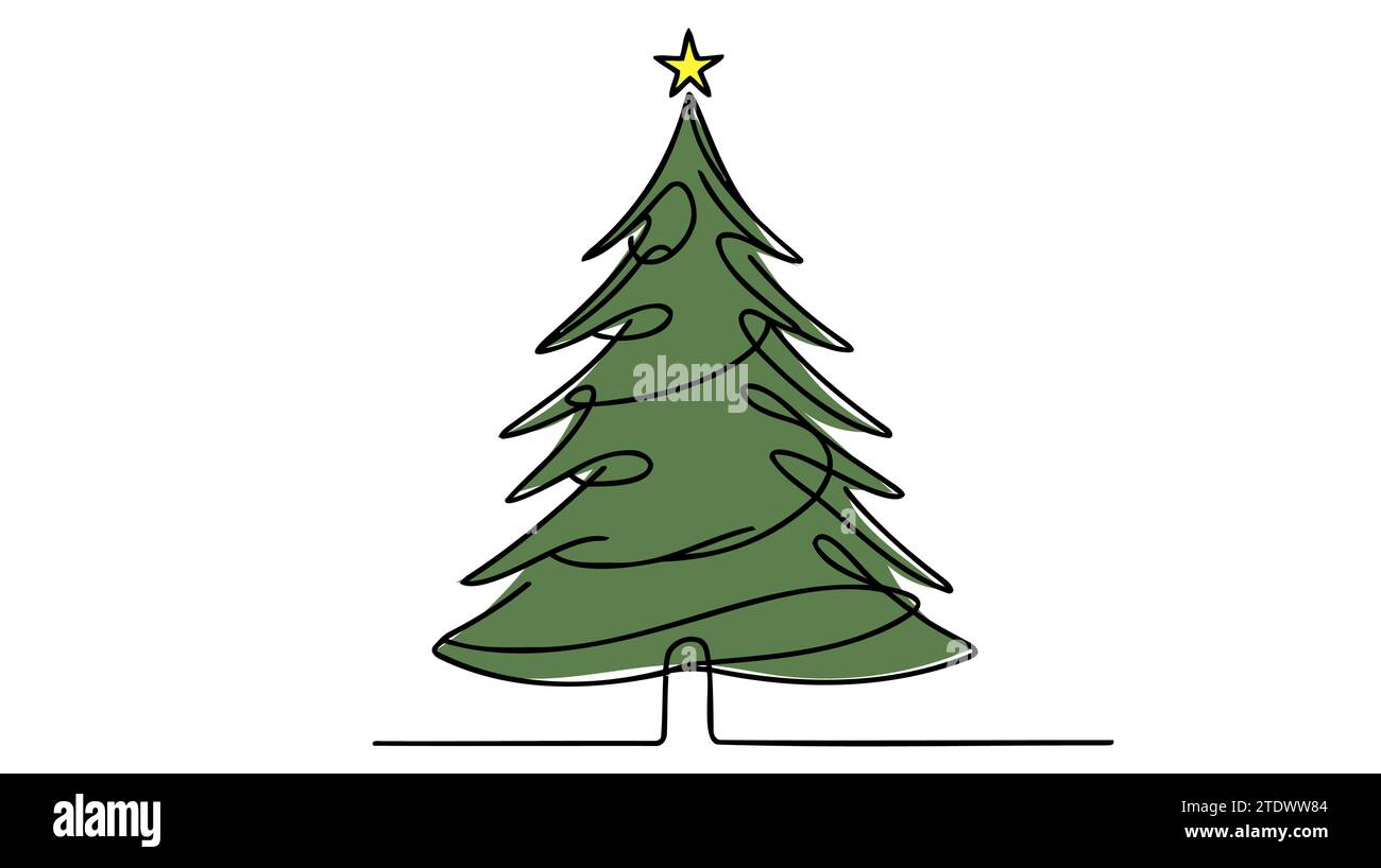Christmas tree line background. Green One line drawing background ...