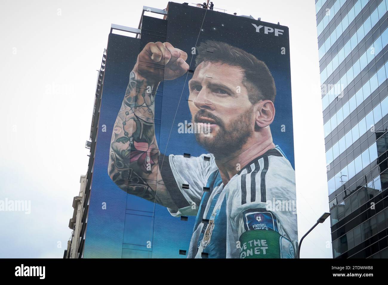 Buenos Aires, Argentina. 19th Dec, 2023. A mural of Lionel Messi is ...