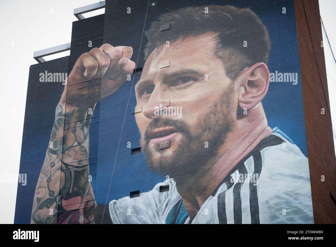Buenos Aires, Argentina. 19th Dec, 2023. A mural of Lionel Messi is ...