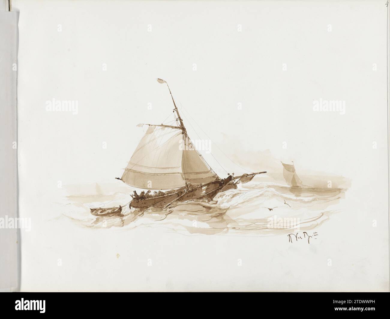 Sailing ship with figures on the water, 1830 - 1860 Page 4 Recto from a ...