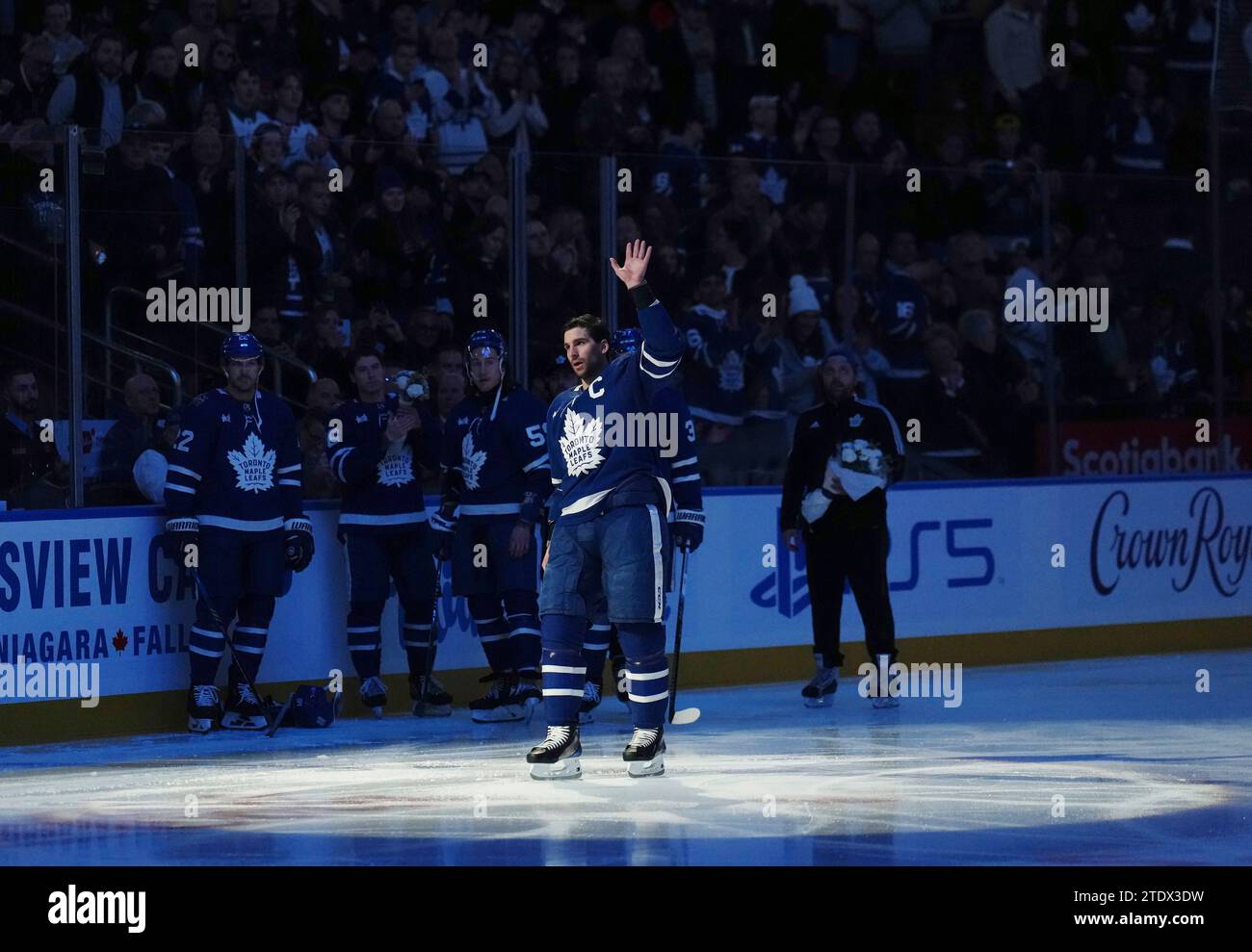Toronto Maple Leafs captain John Tavares acknowledges the crowd as he ...