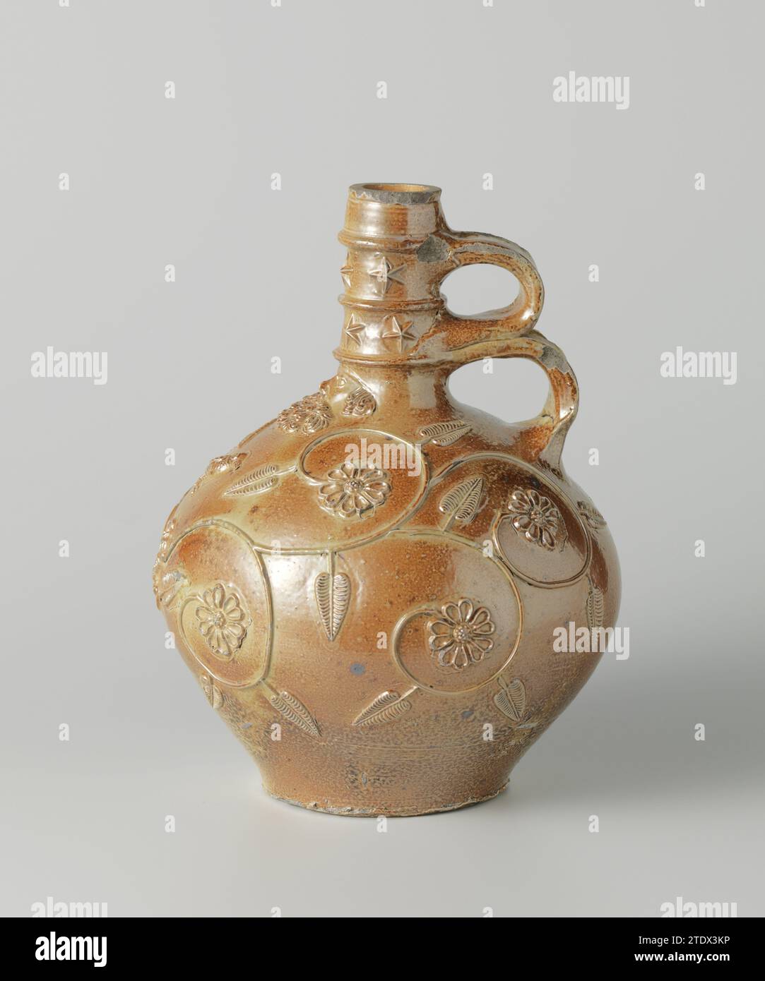 Jug (Bartmann jug) with floral scrolls, bird and stars, anonymous, c. 1540 - c. 1570 Jug (beard ...