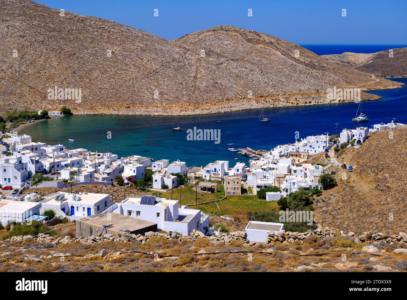 Panormos, GR - 6 August 2023: Top view of the landscape around Panormos ...