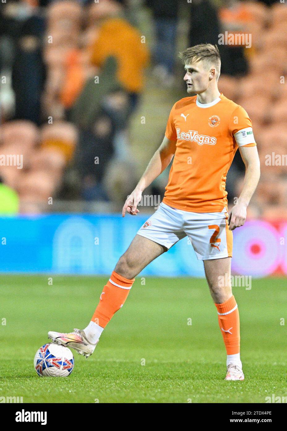 Callum Connolly #2 of Blackpool on the ball, during the Emirates FA Cup ...