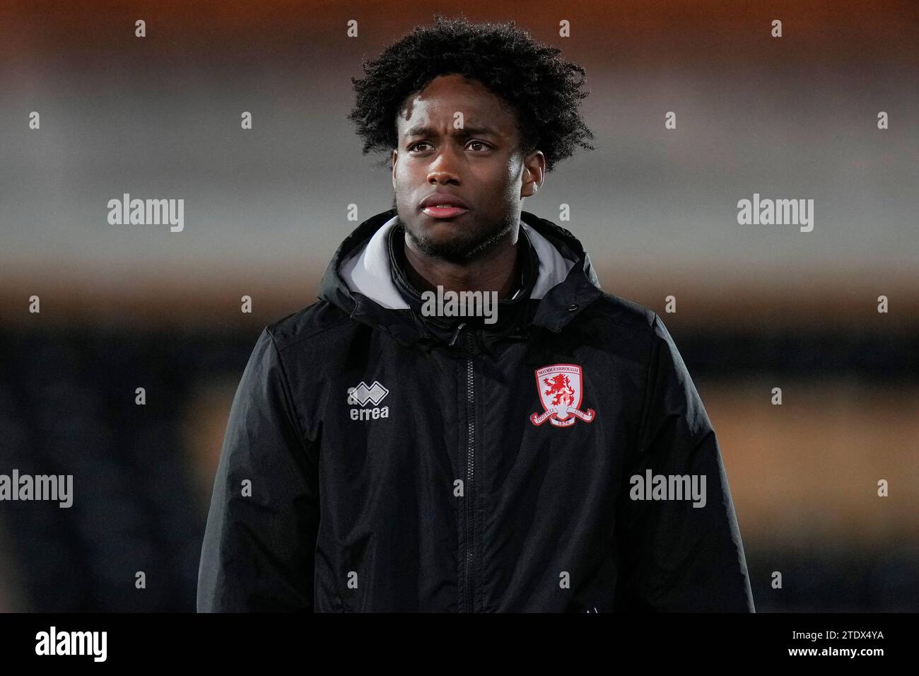 Bryant Bilongo #57 of Middlesbrough inspects the pitch before the ...