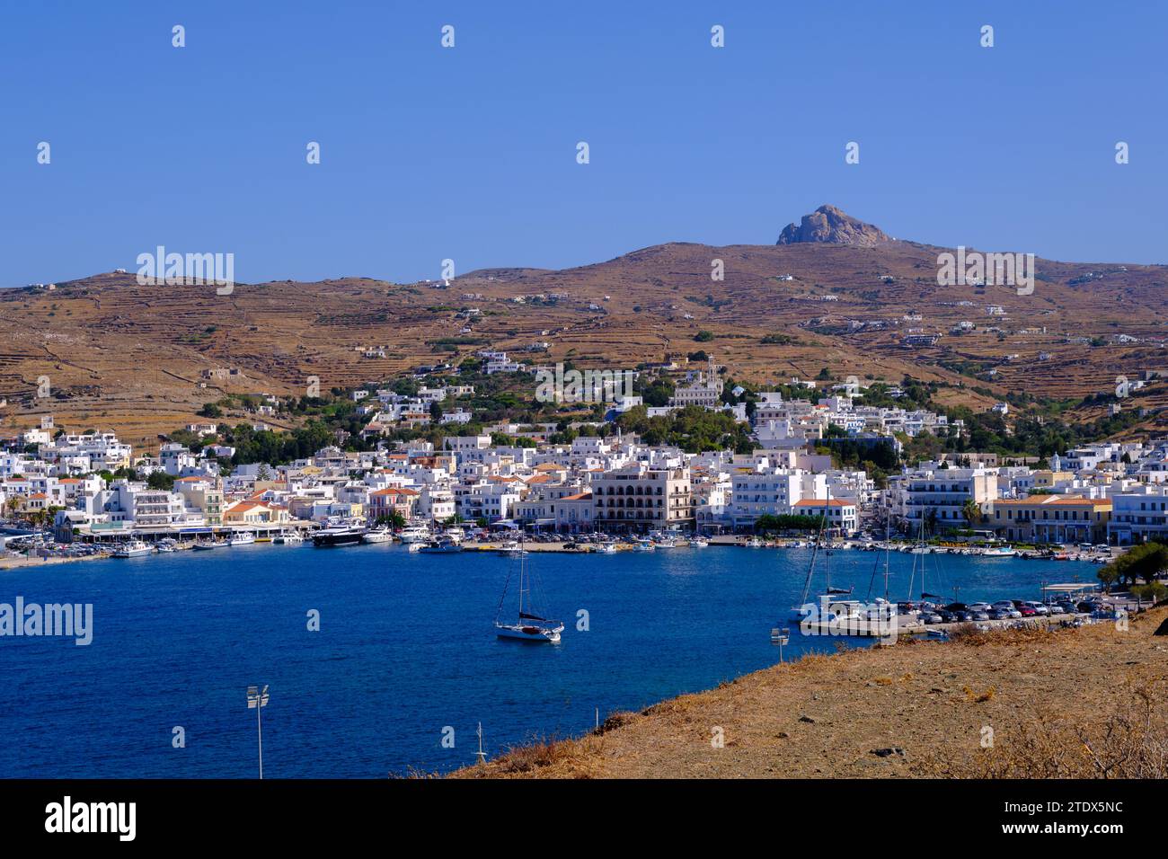 Tinos, GR - 6 August 2023: Panoramic view of Chora, Tinos island ...