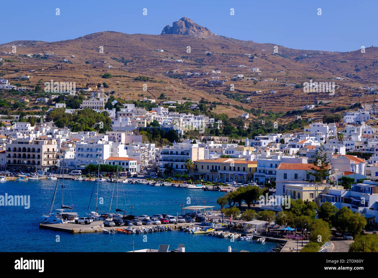 Tinos, GR - 6 August 2023: Panoramic view of Chora, Tinos island ...