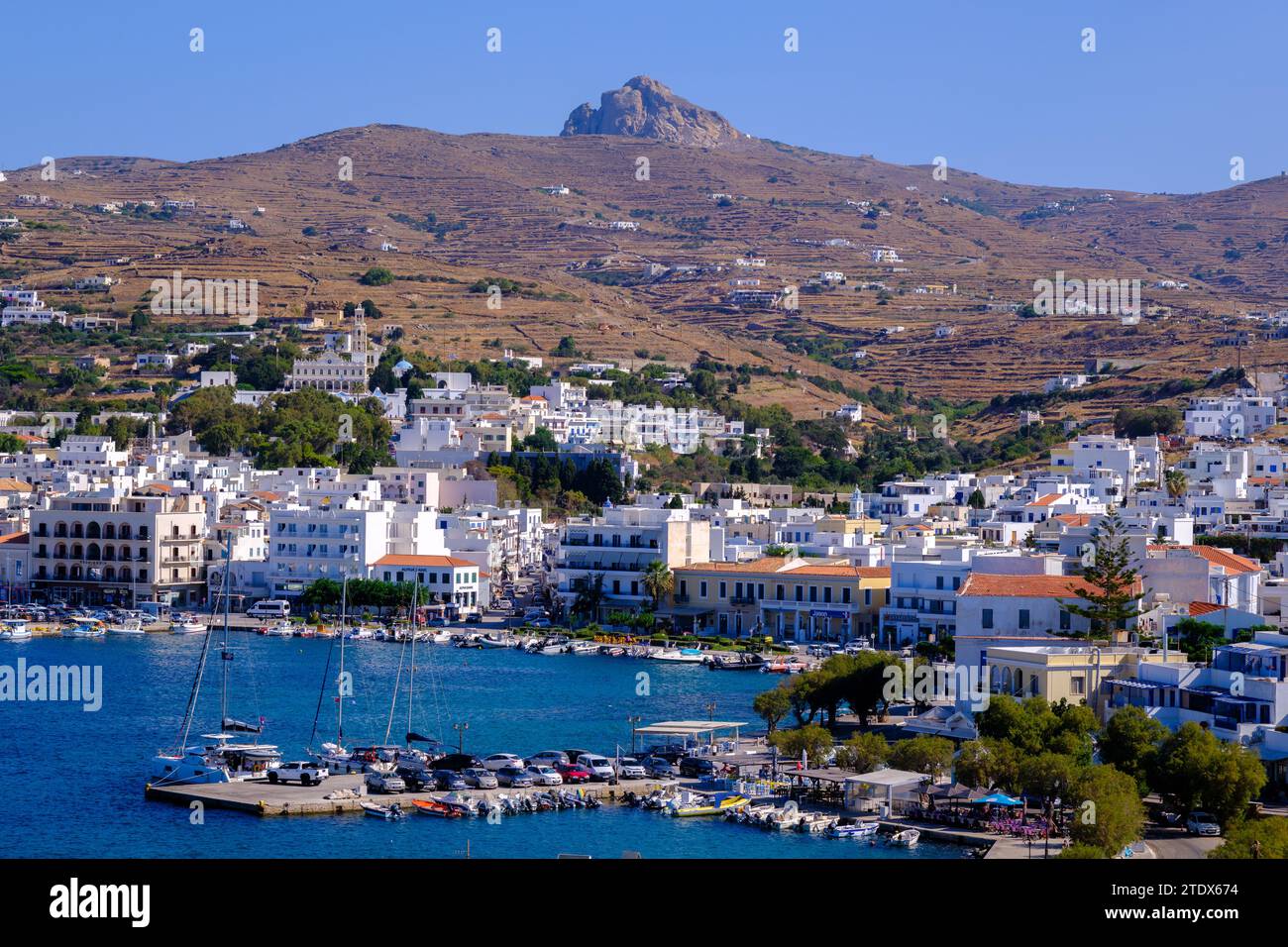 Tinos, GR - 6 August 2023: Panoramic view of Chora, Tinos island ...