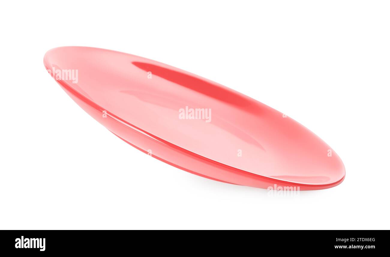 Clean empty red plate isolated on white Stock Photo - Alamy