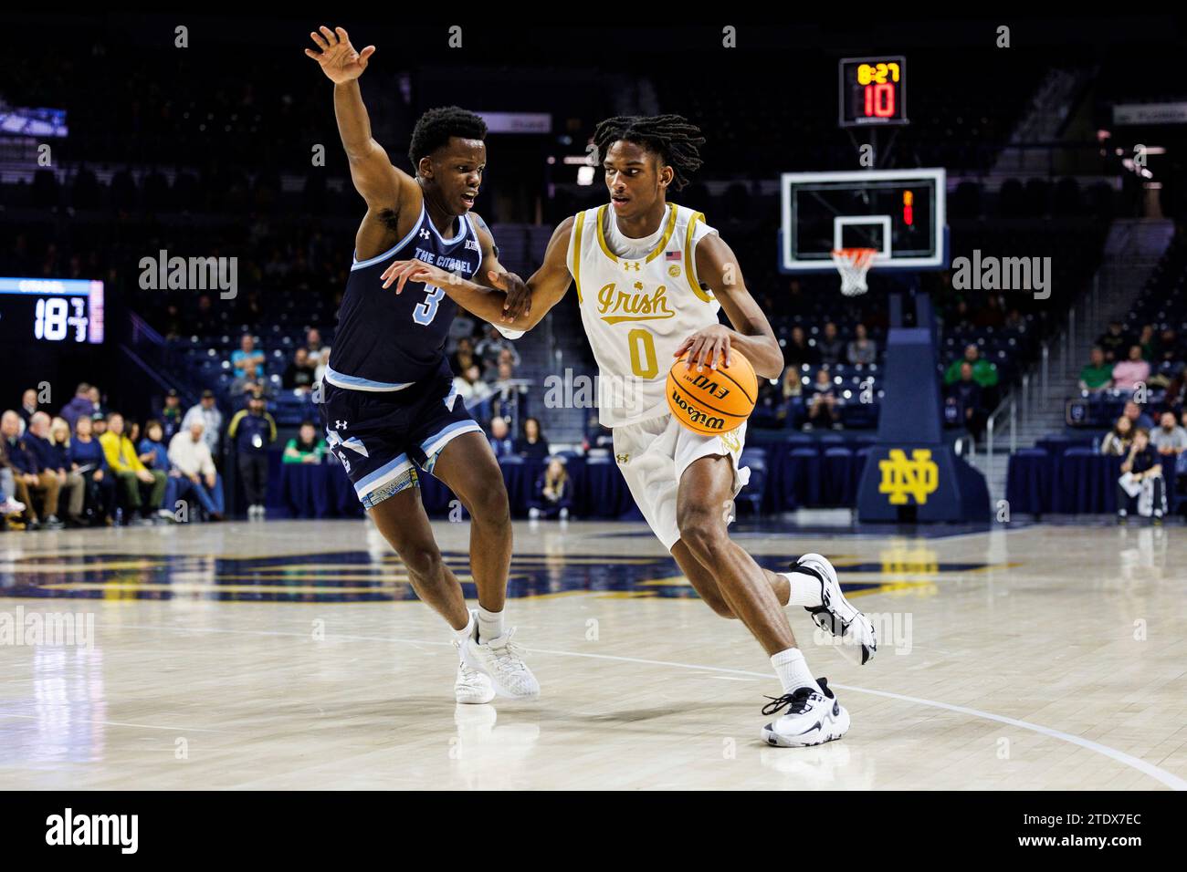 December 19, 2023: Notre Dame forward Carey Booth (0) drives to the ...