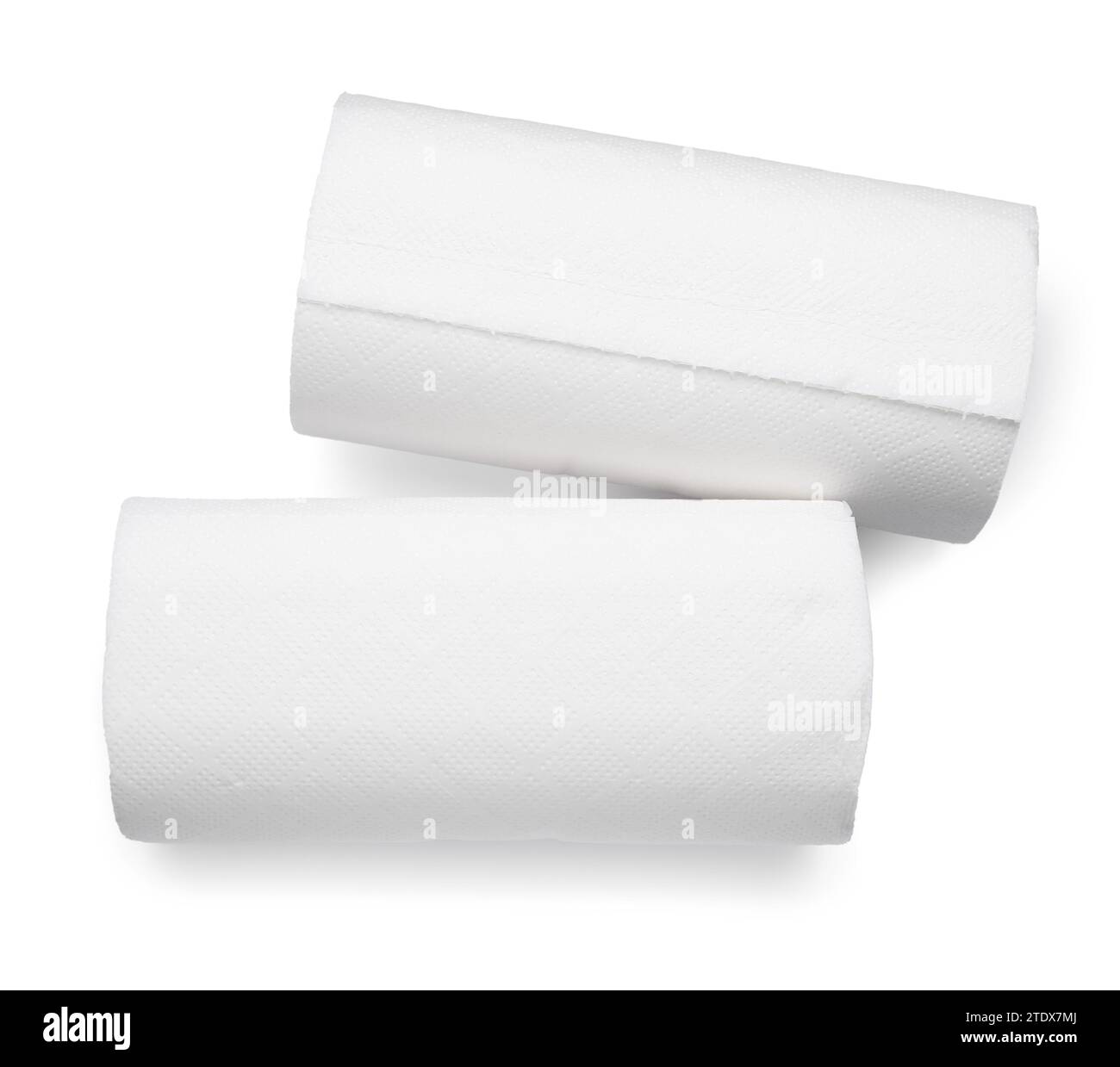 Rolls of paper towels isolated on white, top view Stock Photo - Alamy