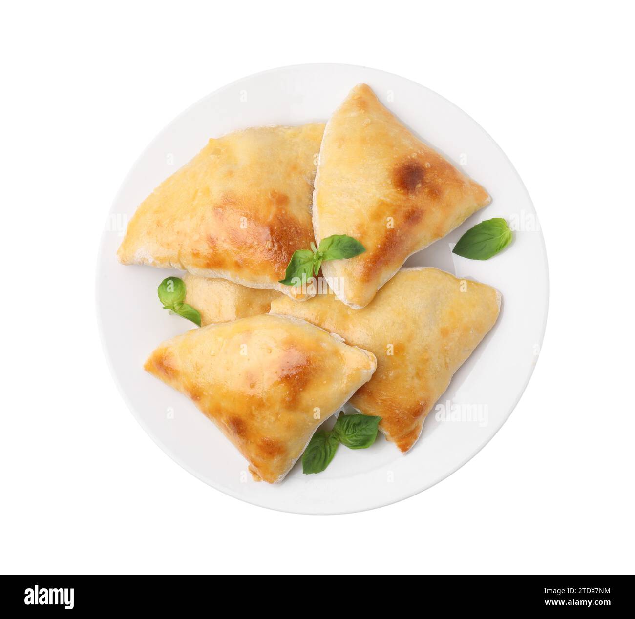 Delicious samosas and basil isolated on white, top view Stock Photo - Alamy