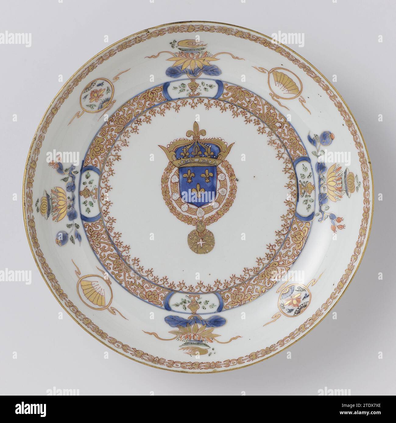 Saucer-dish with a coat of arms and lotus scrolls, anonymous, c. 1725 ...