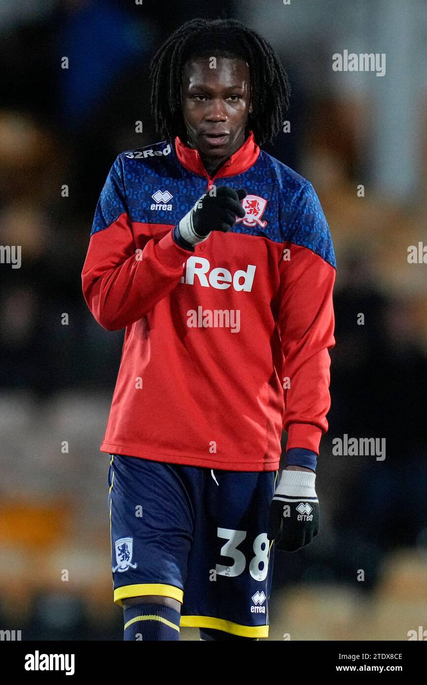Burslem, UK. 31st Aug, 2023. Daniel Nkrumah #38 of Middlesbrough warms ...