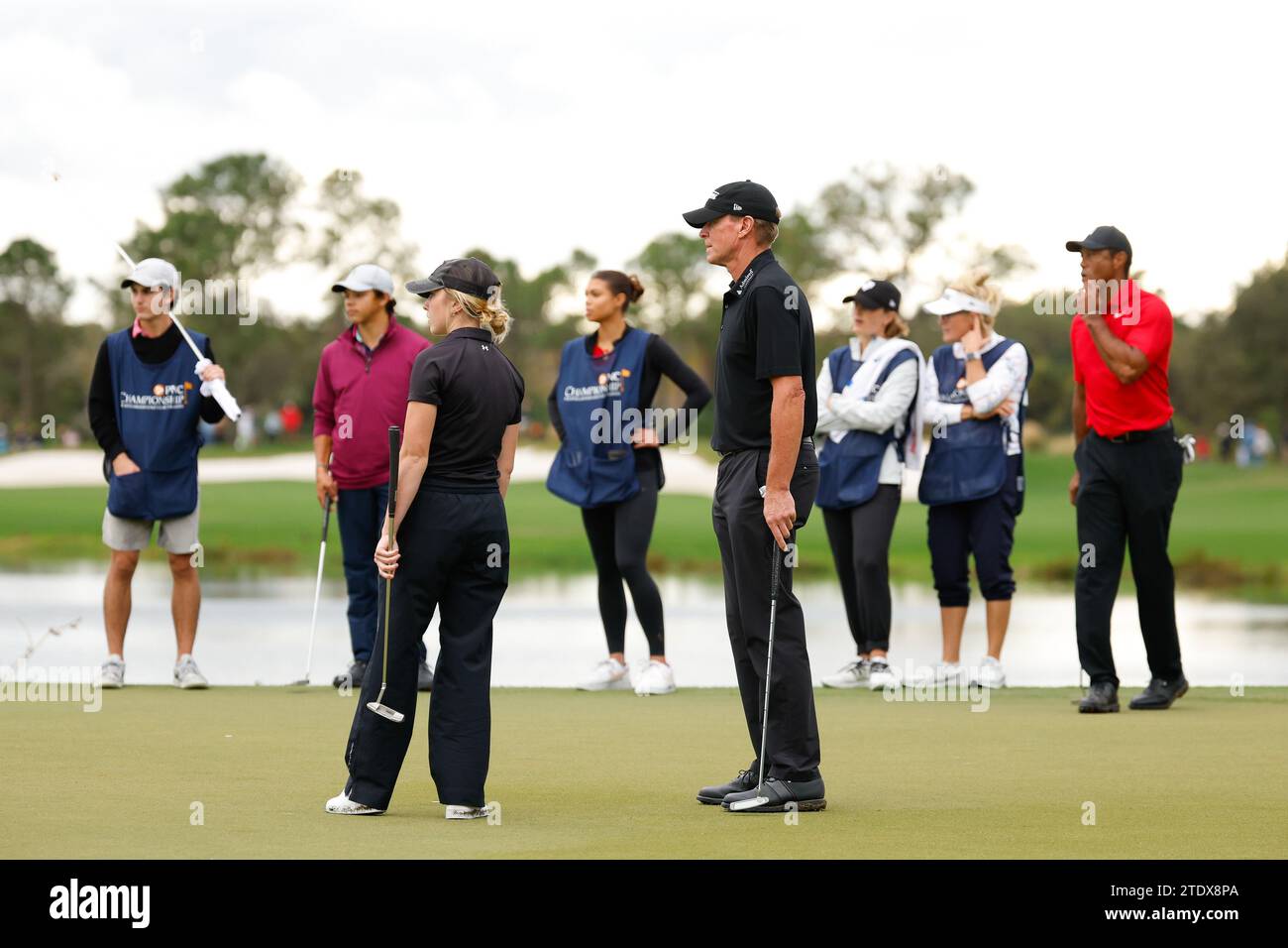 Orlando, Florida, USA. 17th Dec, 2023. Izzy Stricker and Steve Stricker reading a putt during ...