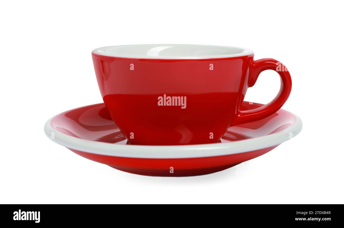 One red ceramic cup isolated on white Stock Photo - Alamy