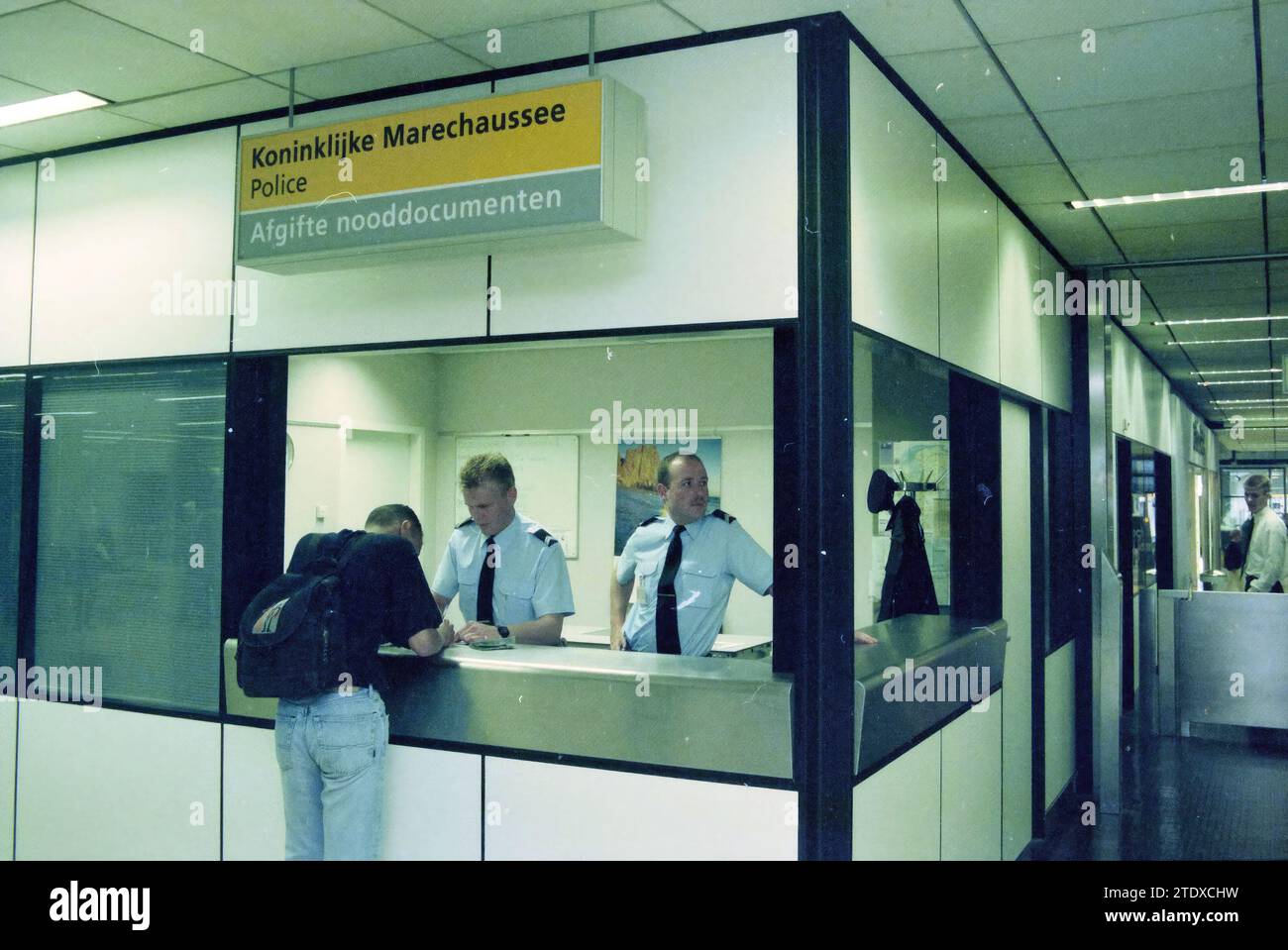 Counter of the Royal Military Police at Schiphol for the issuance of ...
