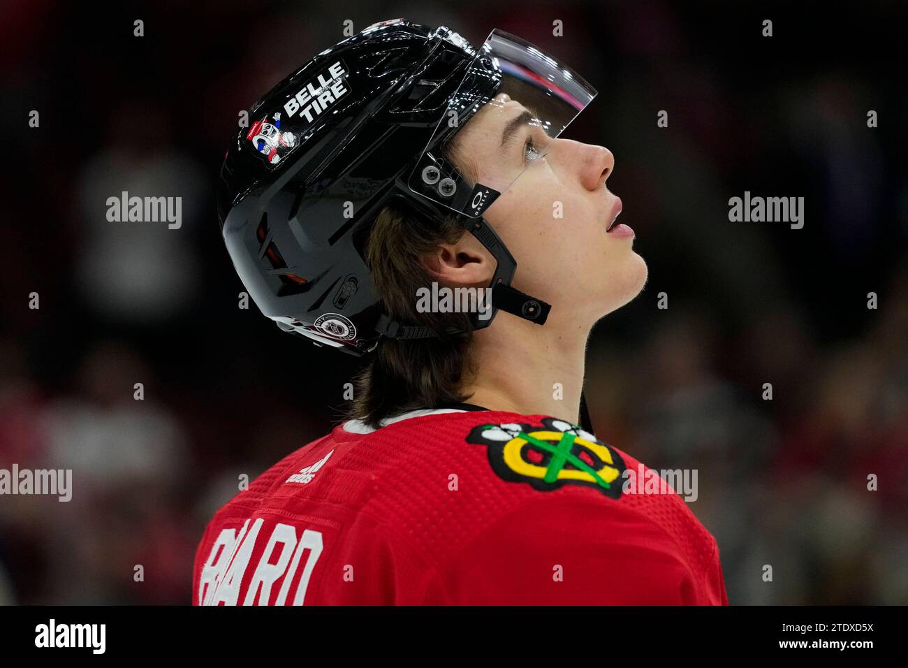 Chicago Blackhawks center Connor Bedard warms up before an NHL hockey ...