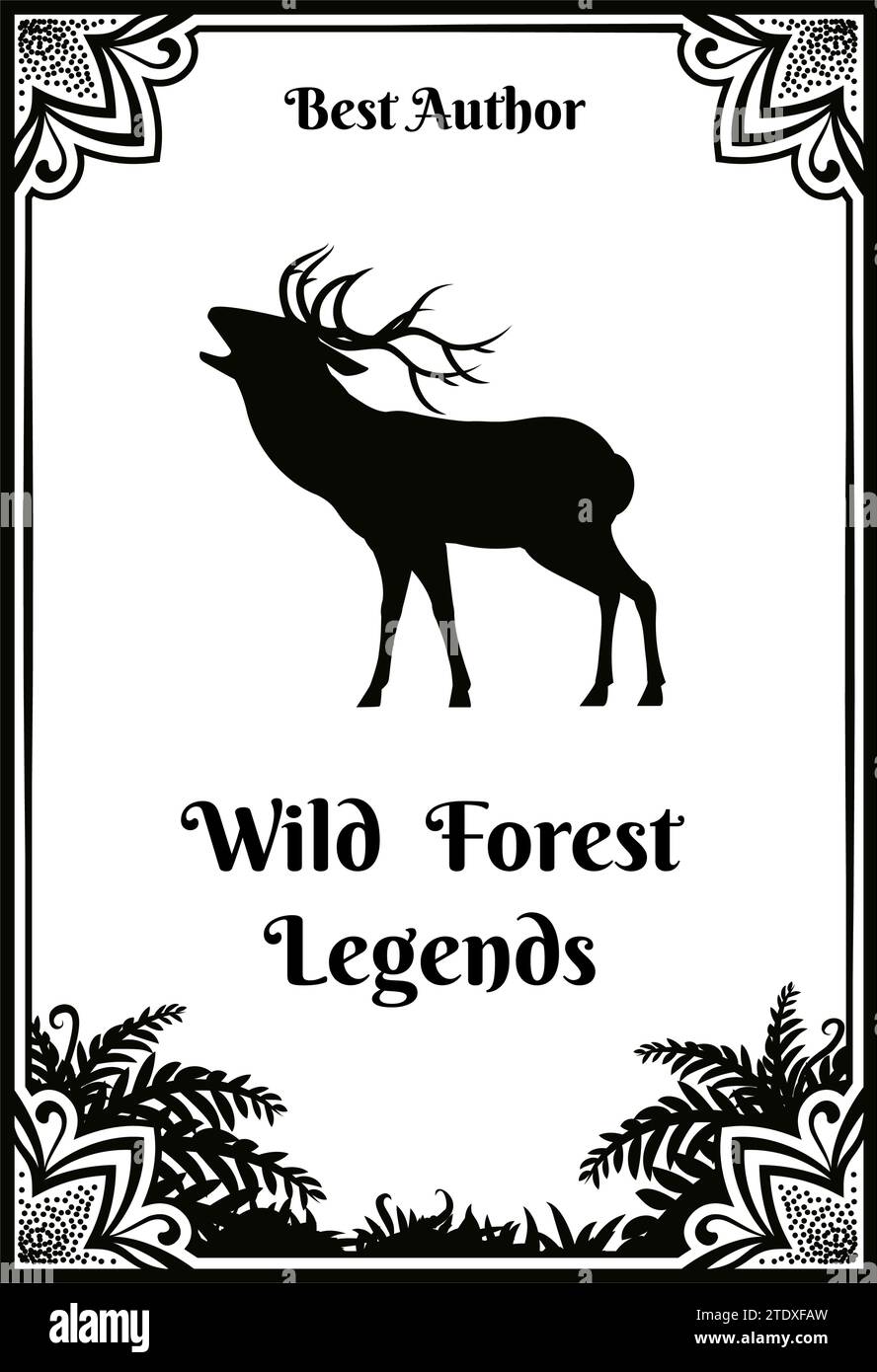 Silhouette of Deer. Cover Template for Book About Wild Forest Legends ...
