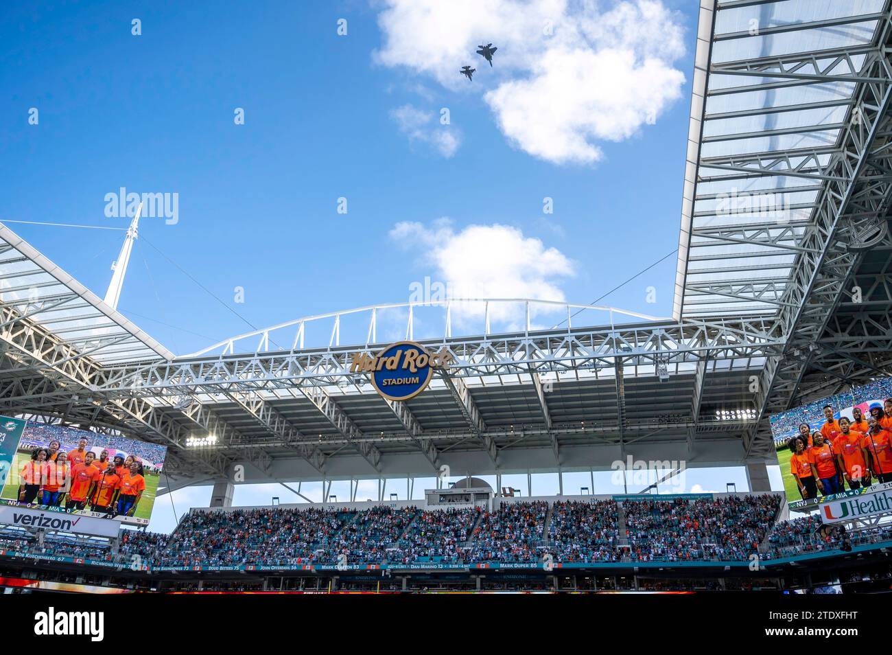 US Air Force F-15 and F16 fighter jets flyover the Hard Rock Stadium ...