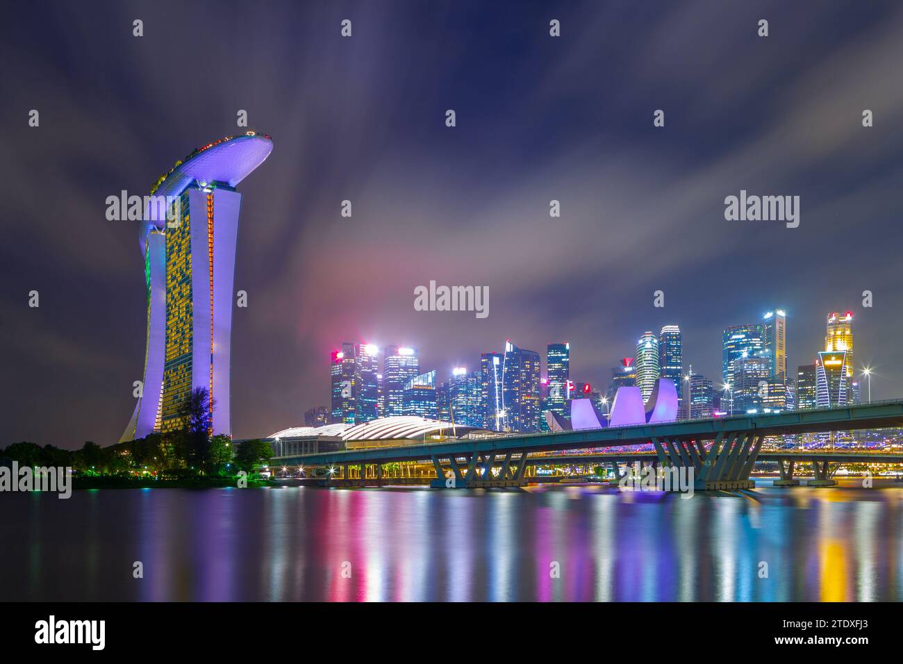 A night view of Marina Bay, the Marina Bay Sands Hotel, the Bayfront ...