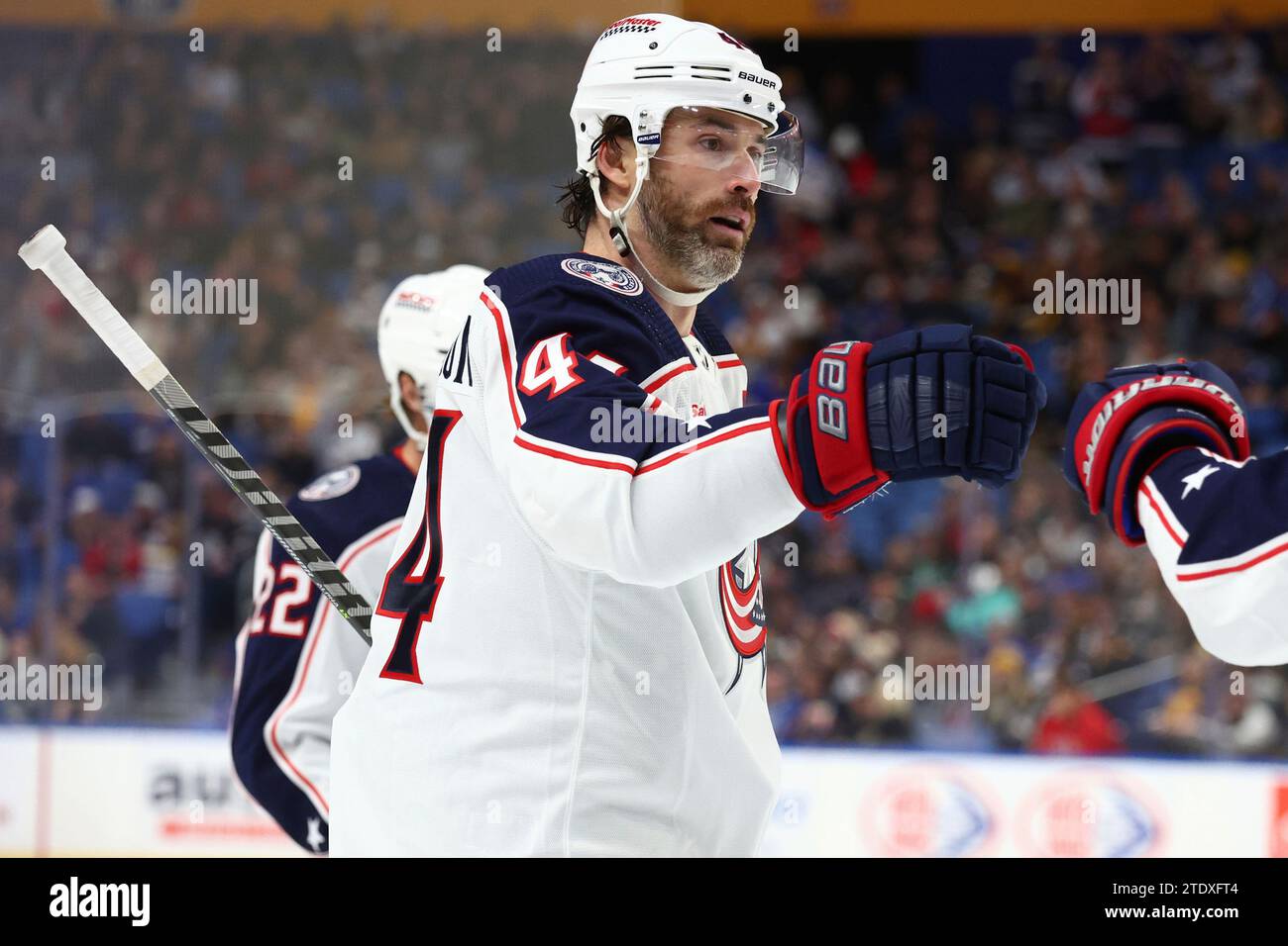 Columbus Blue Jackets defenseman Erik Gudbranson (44) celebrates his ...