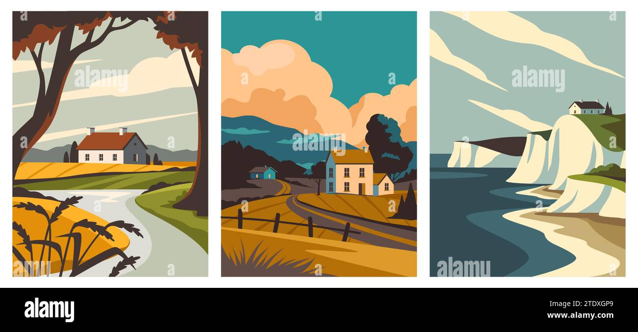 Countryside posters vector set Stock Vector Image & Art - Alamy