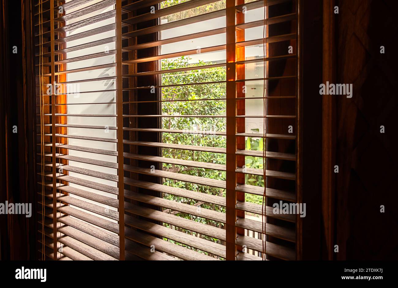 Open wooden window blinds, close up Stock Photo - Alamy