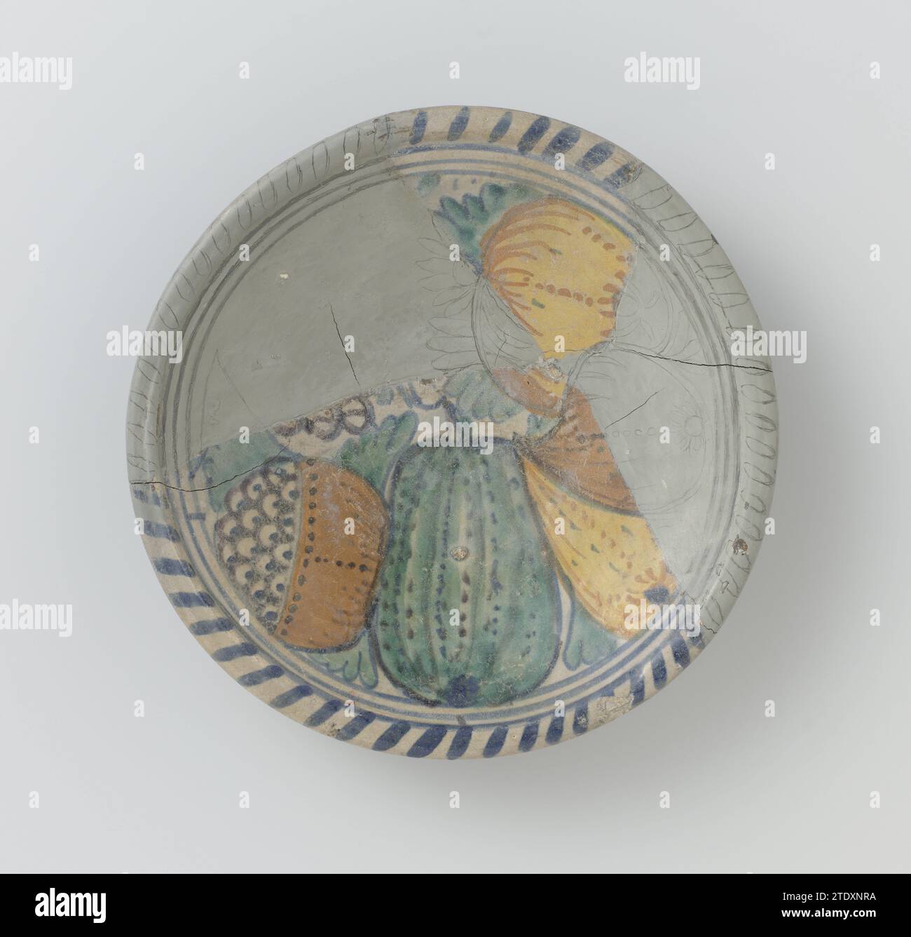 Plate of multicolored painted majolica, anonymous, c. 1600 - c. 1625 Round plate of multi ...