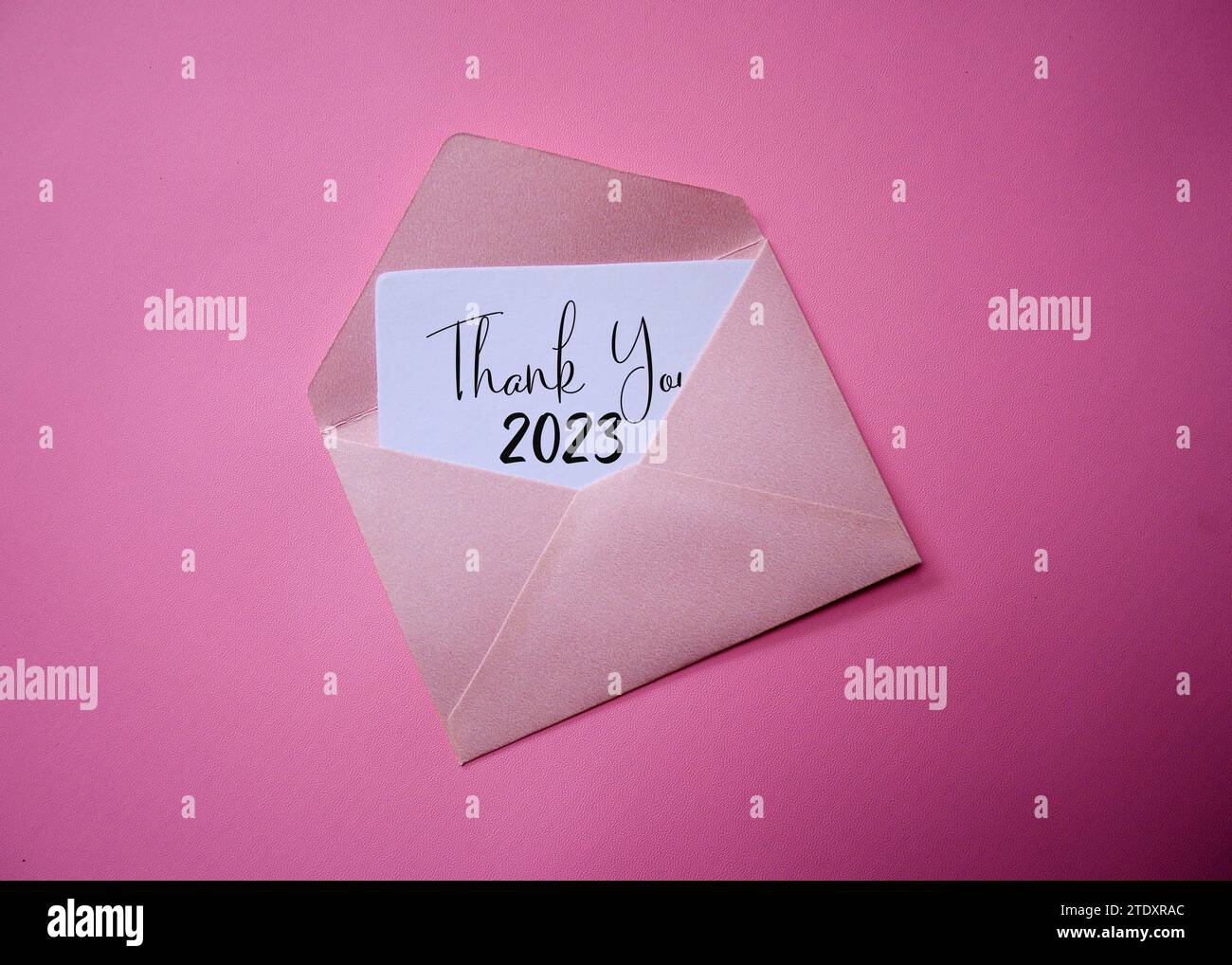 Thank you 2023 card in a white envelope with color background. bye-bye ...