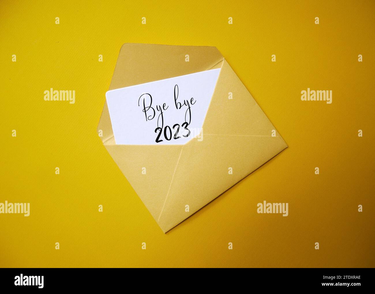 Thank you 2023 card in a white envelope with color background. bye-bye ...