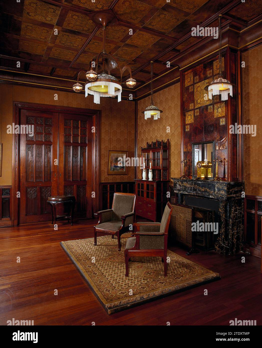 Room paneling consisting of a half -high panel, a double and a single door with their frames ...