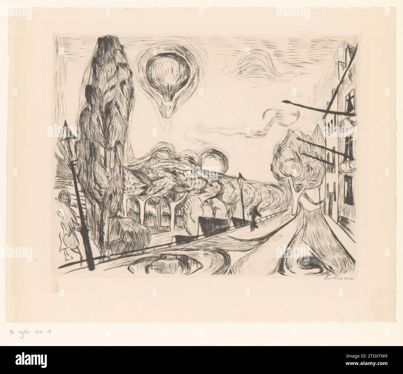 Landscape with hot air balloon, Max Beckmann, 1918 - 1919 München paper ...