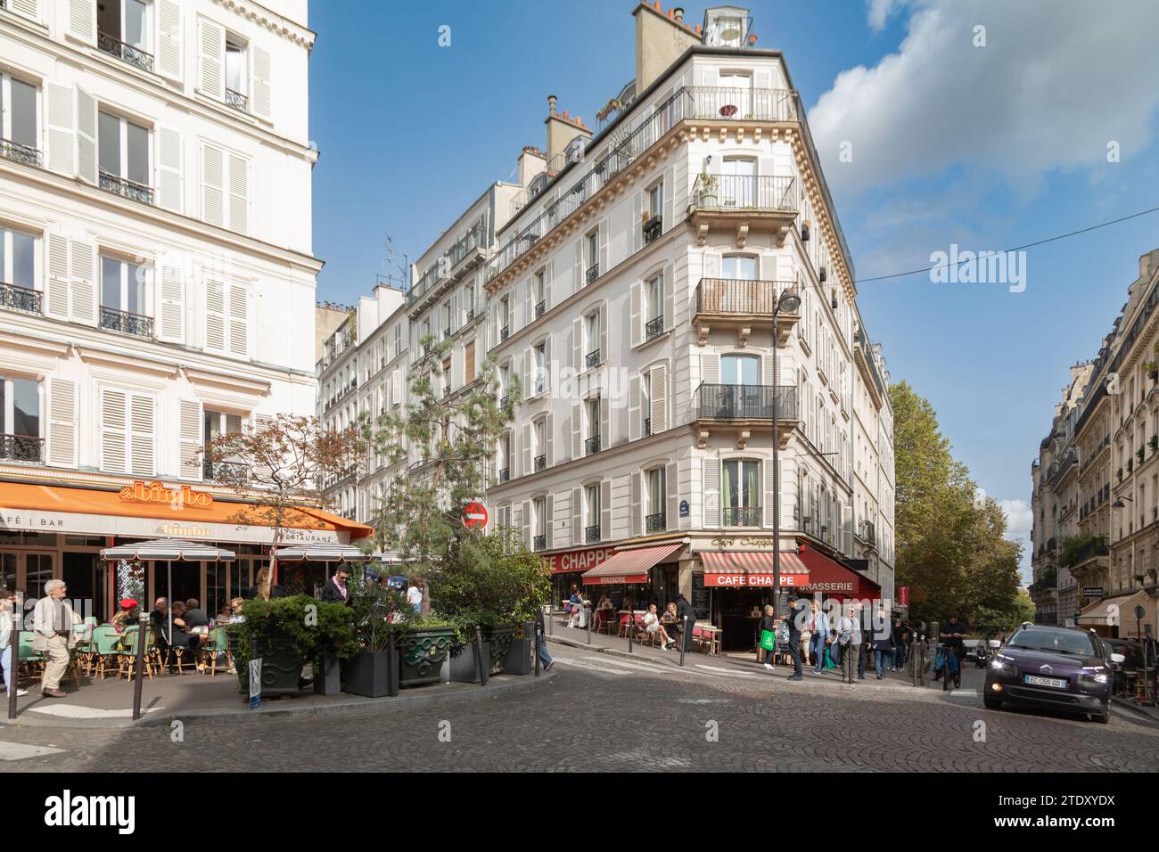 Outdoors cafe and restaurants on Rue Cappe, Paris, France Stock Photo ...