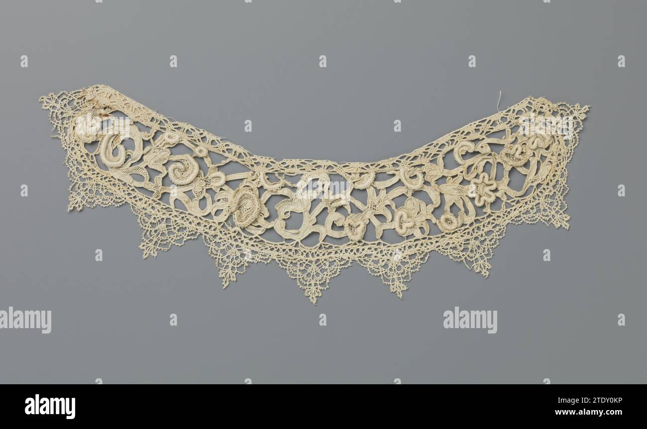 Collar of needle side and bobbin with flower vines and nine pointed ...