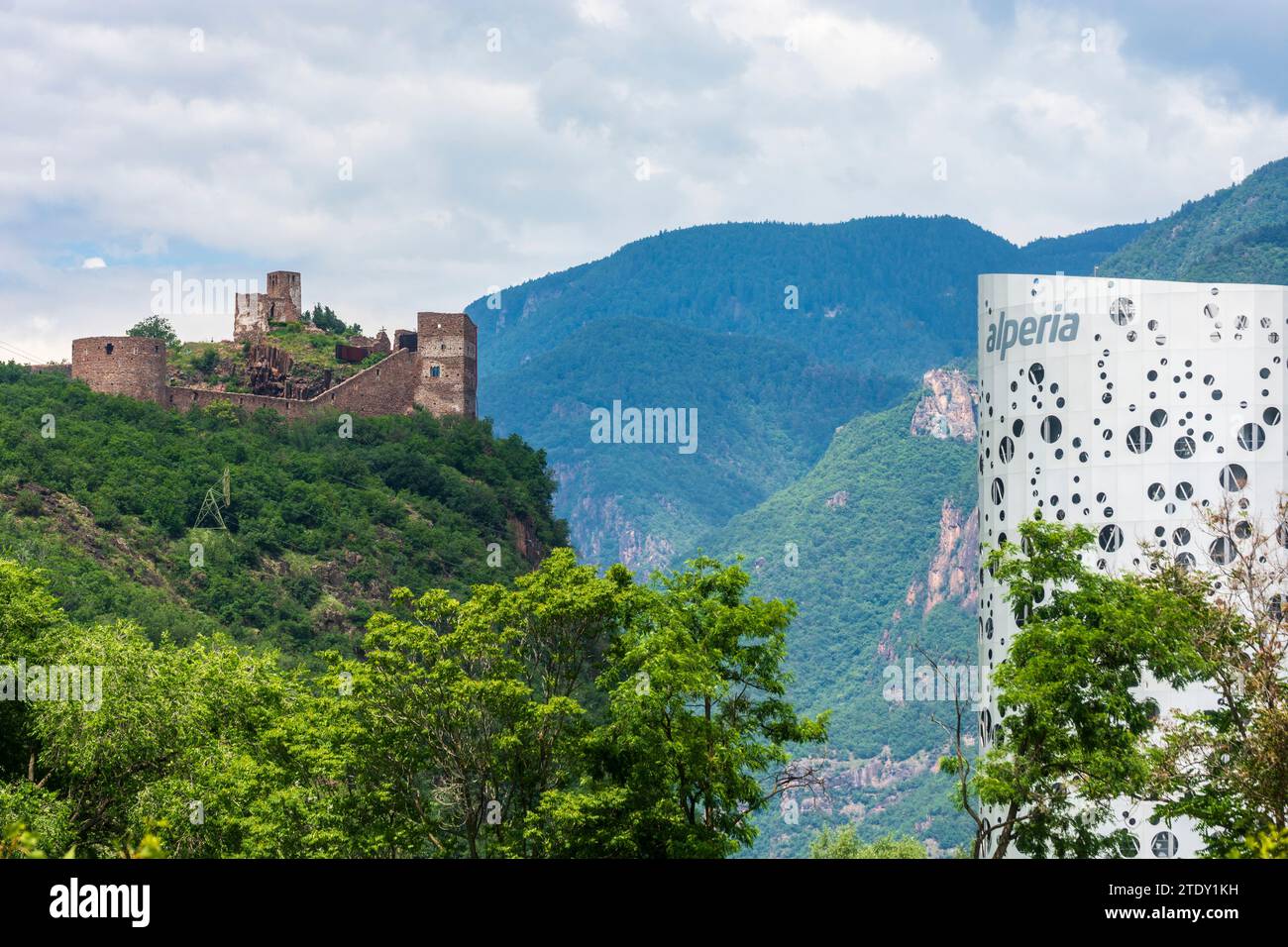 Bolzano (Bozen): Schloss Sigmundskron Castle, Alperia Tower in South ...