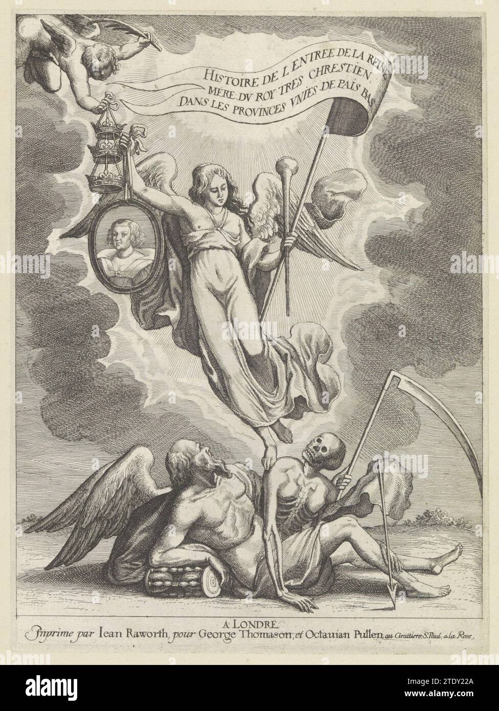 Faam overcomes time and death, 1639 The personification of fame with a ...