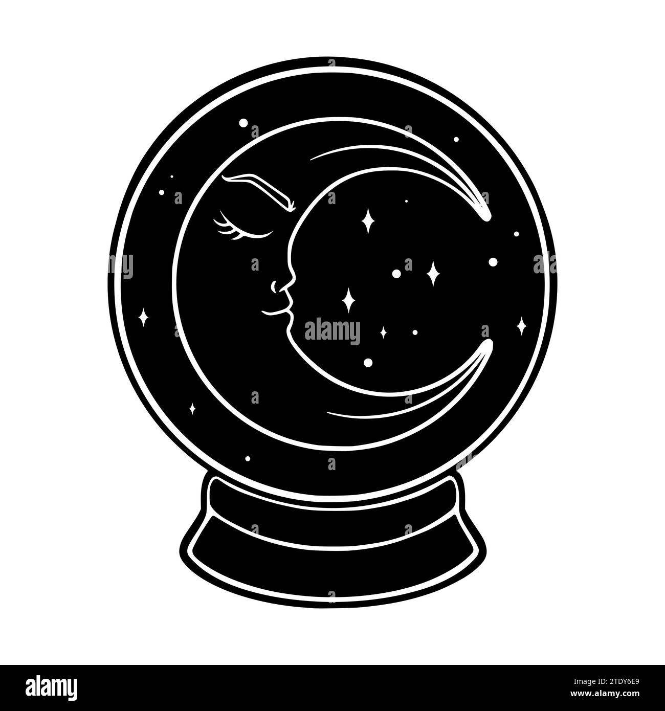 Crystall ball with crescent moon. Fortuneteller spiritual ball with ...