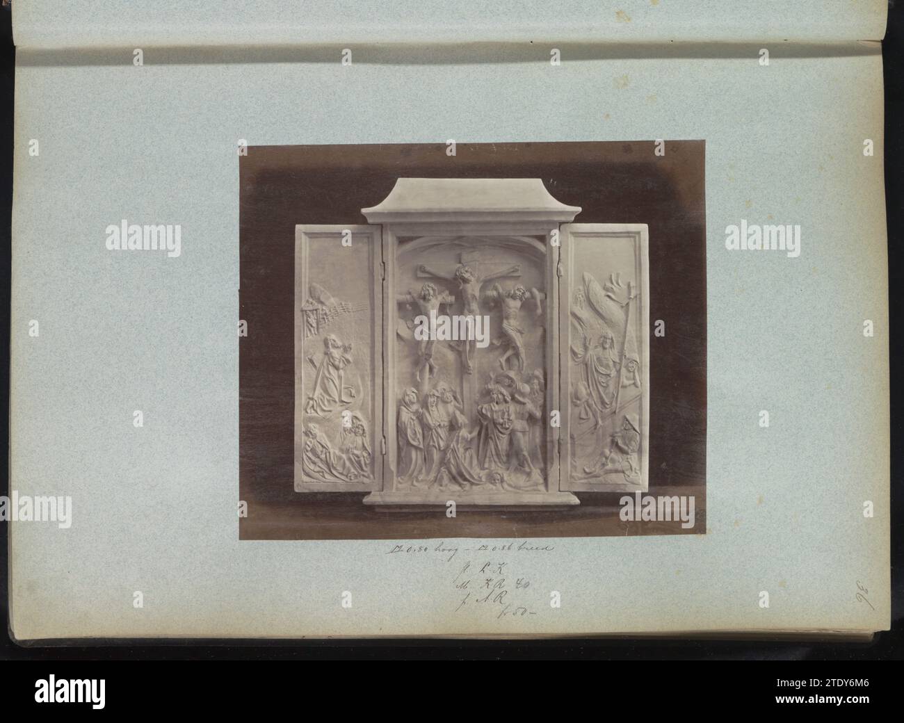 Plaster cast of a triptych sculpture with crucifixion scene, anonymous ...