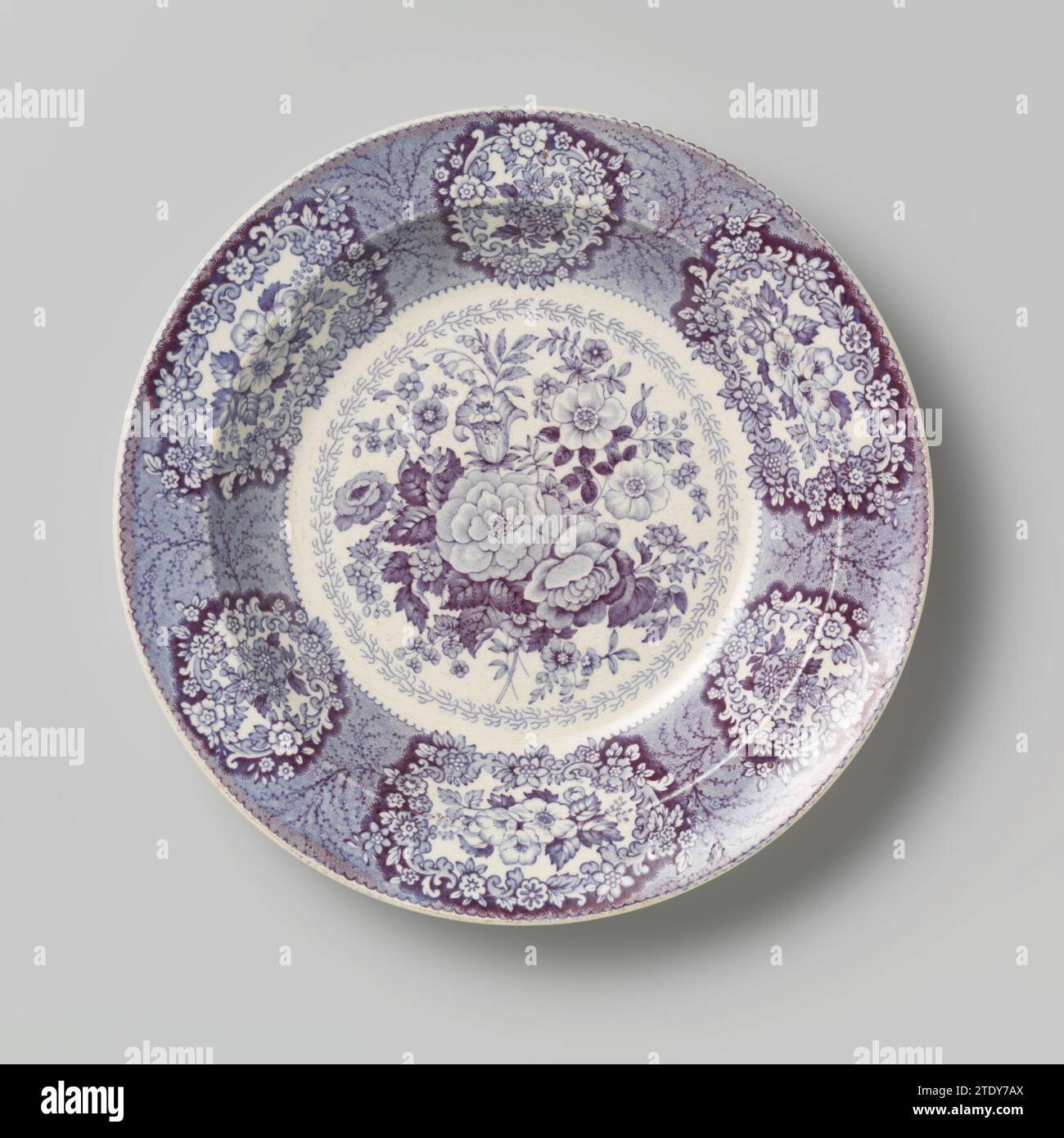 Plate, with decor of Lila Bloemen, Petrus Regout, 1864 Plate of pottery ...