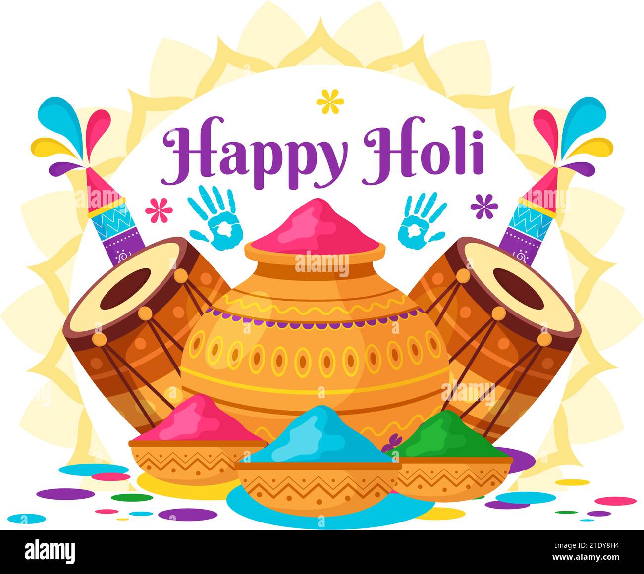 Happy Holi Festival Vector Illustration with Colorful Pot and Powder In ...