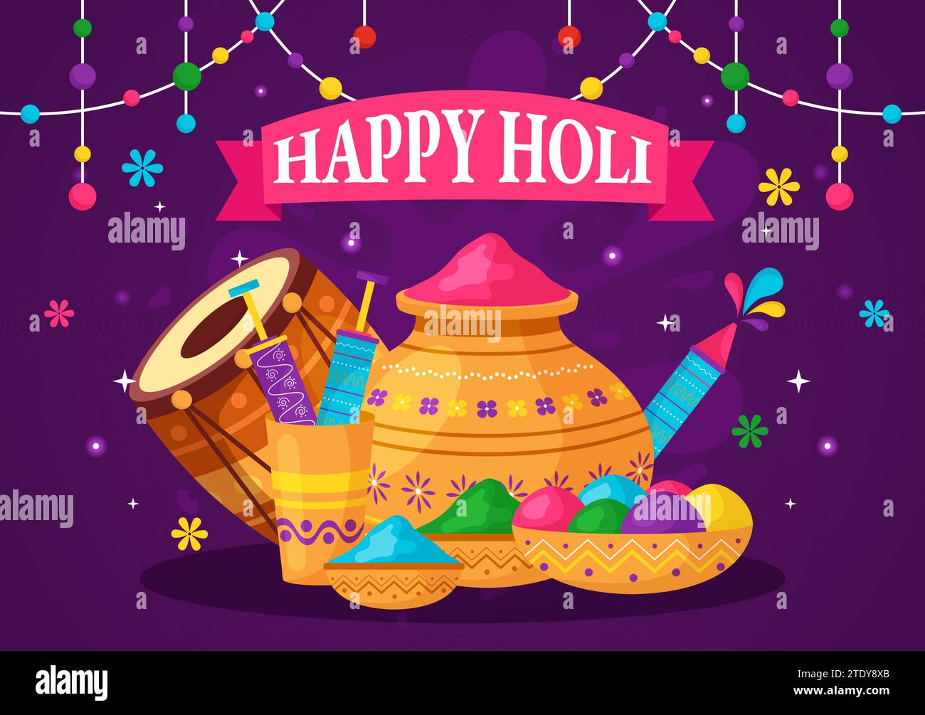 Happy Holi Festival Vector Illustration with Colorful Pot and Powder In ...
