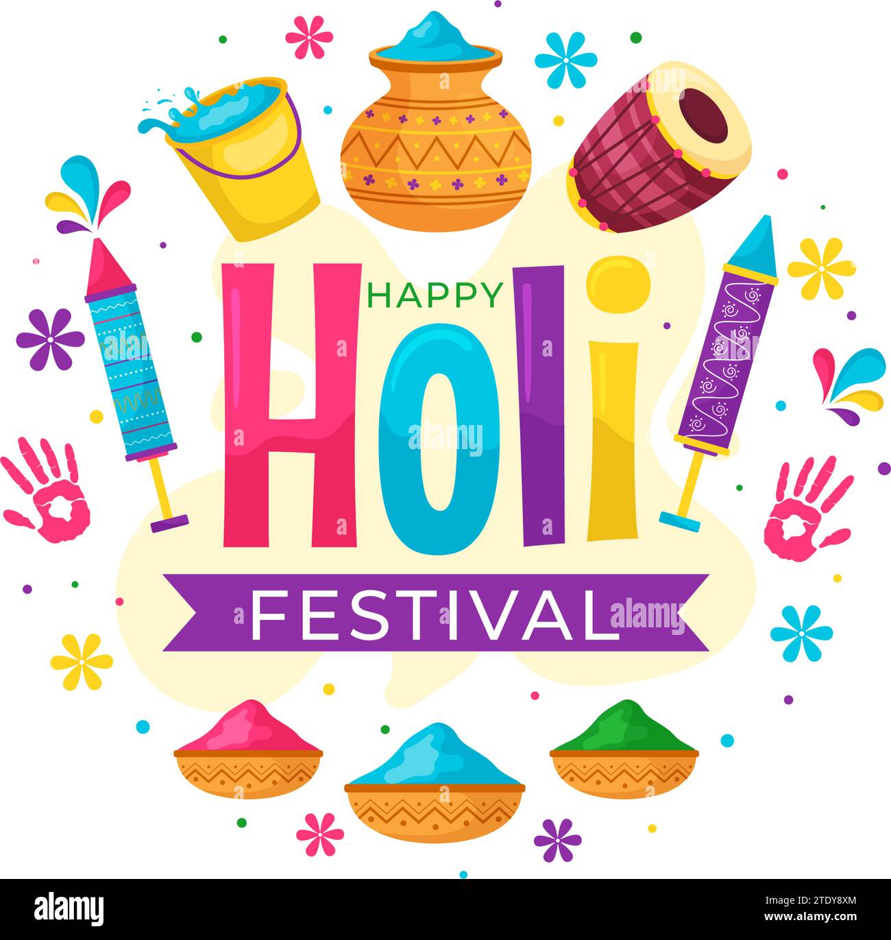 Happy Holi Festival Vector Illustration with Colorful Pot and Powder In ...