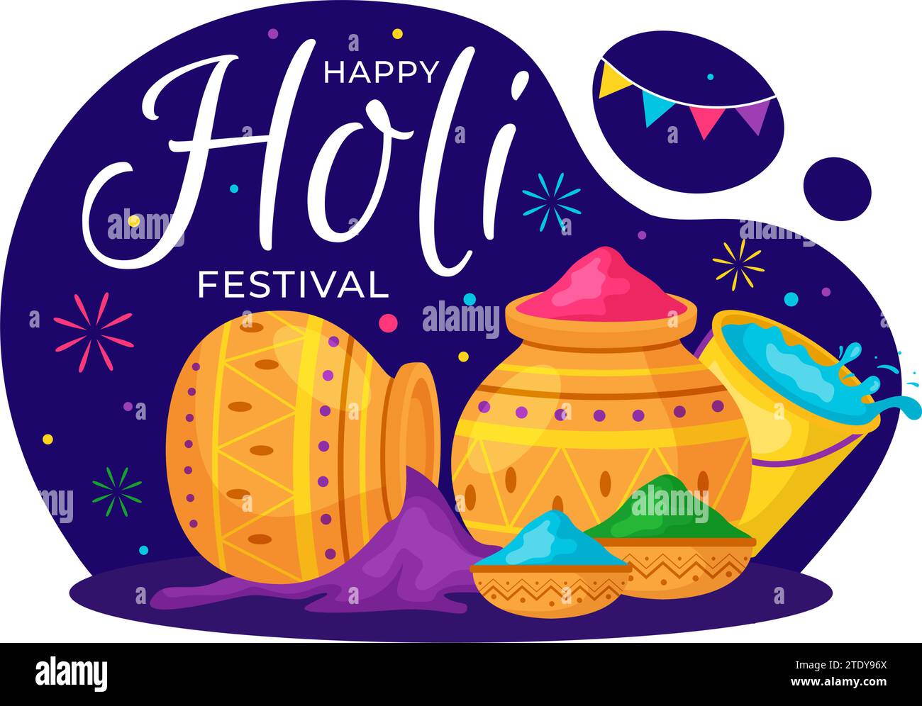 Happy Holi Festival Vector Illustration with Colorful Pot and Powder In ...
