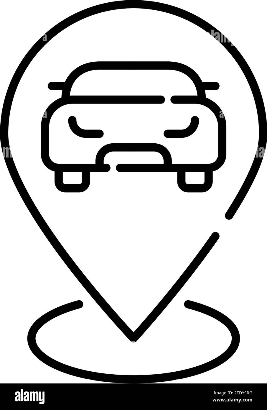 Car in map pointer pictogram. Car rental and dealership, car sharing pick up points. Pixel ...